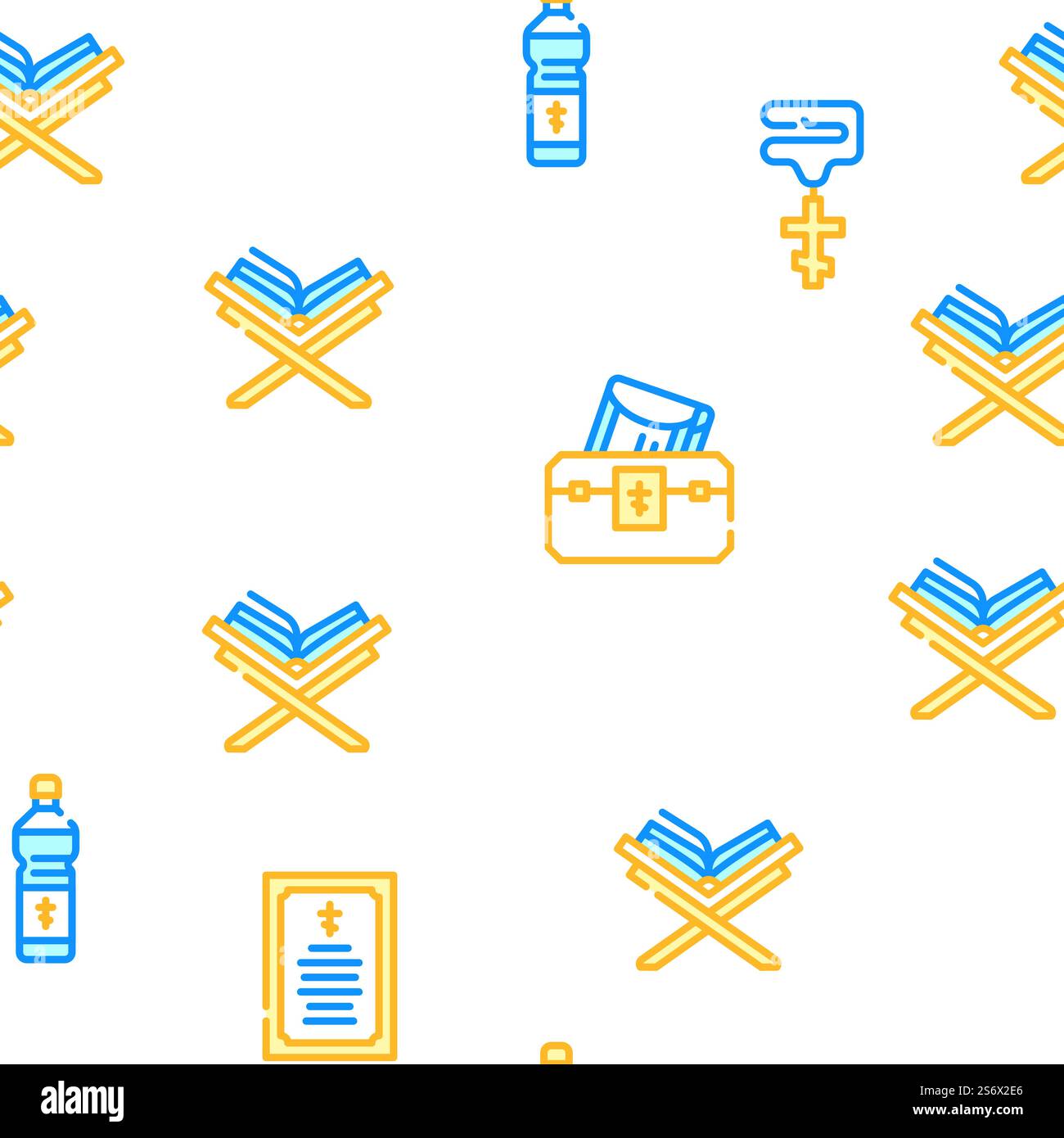 Religion Holy Praying Vector Seamless Pattern Color Line Illustration ...