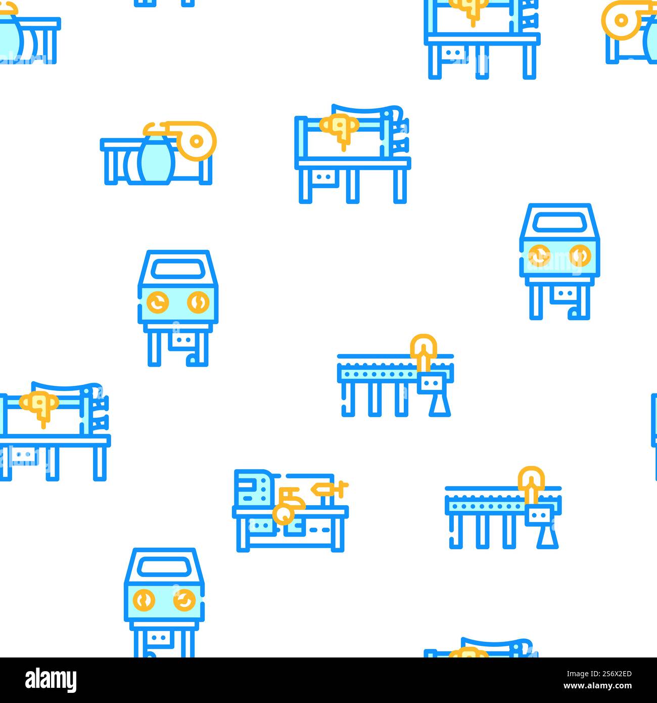 Industrial Machines Vector Seamless Pattern Color Line Illustration ...