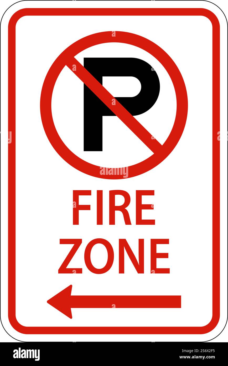 No Parking Fire Zone,Left Arrow Sign On White Background Stock Vector ...