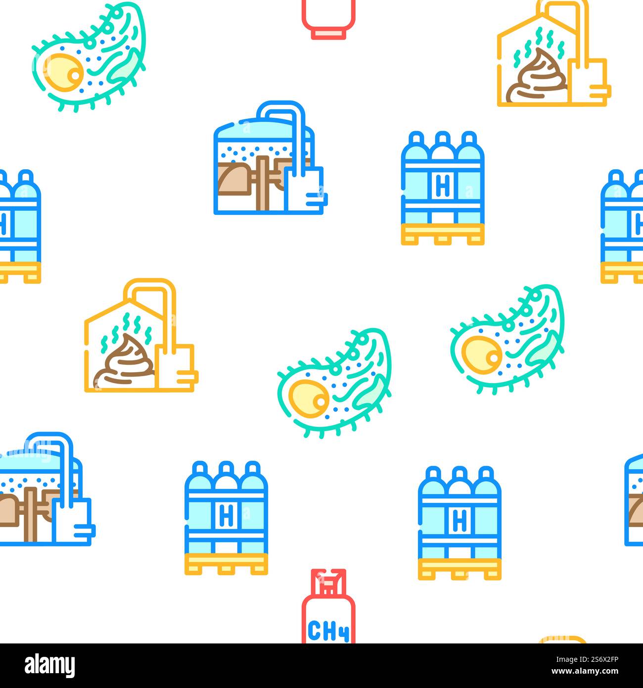 Biogas Energy Fuel Vector Seamless Pattern Color Line Illustration ...