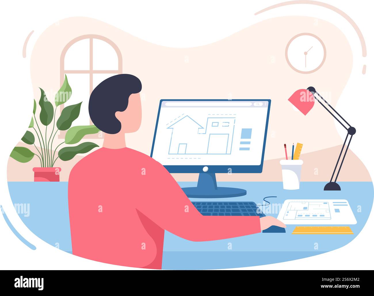 Architect or Engineer Cartoon Illustration using a Multipurpose Board ...