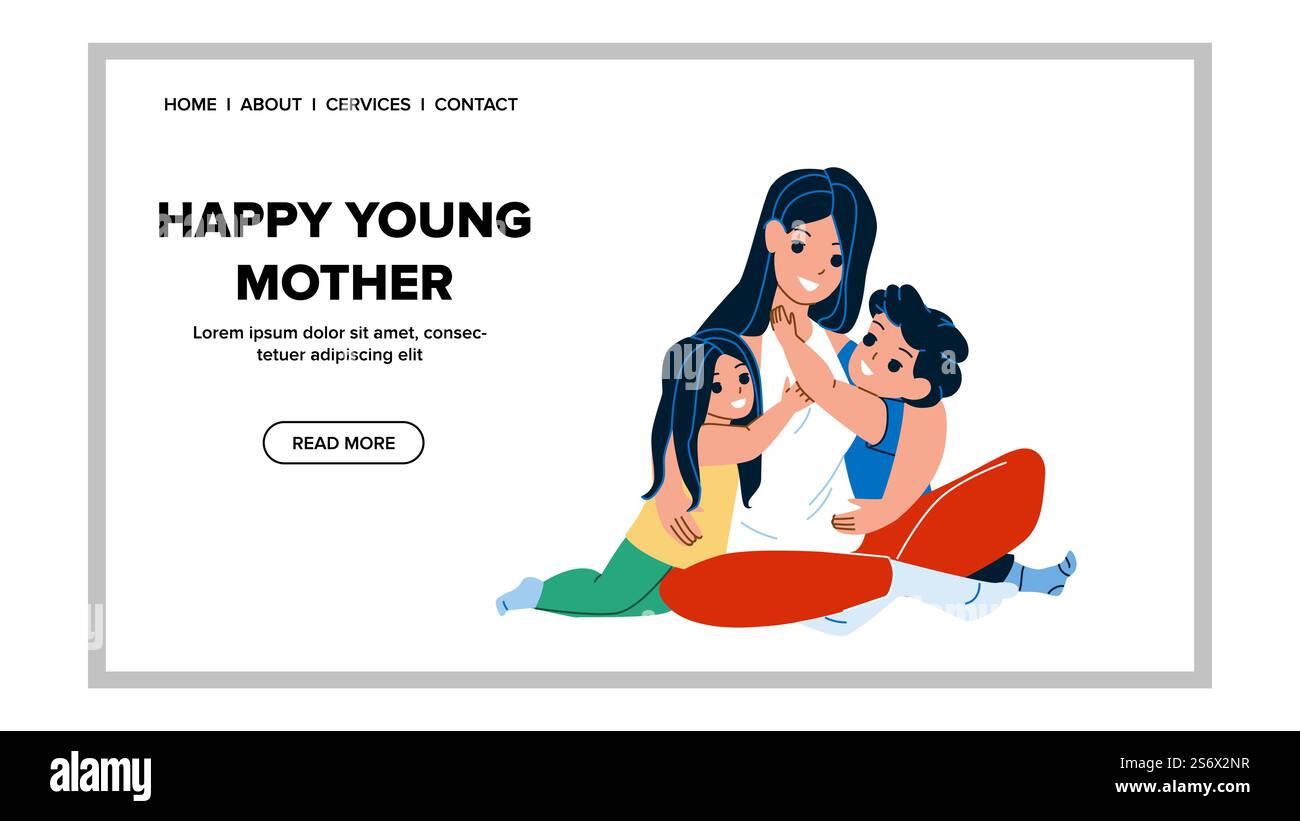 Happy Young Mother Playing With Children Vector. Happy Young Mother ...