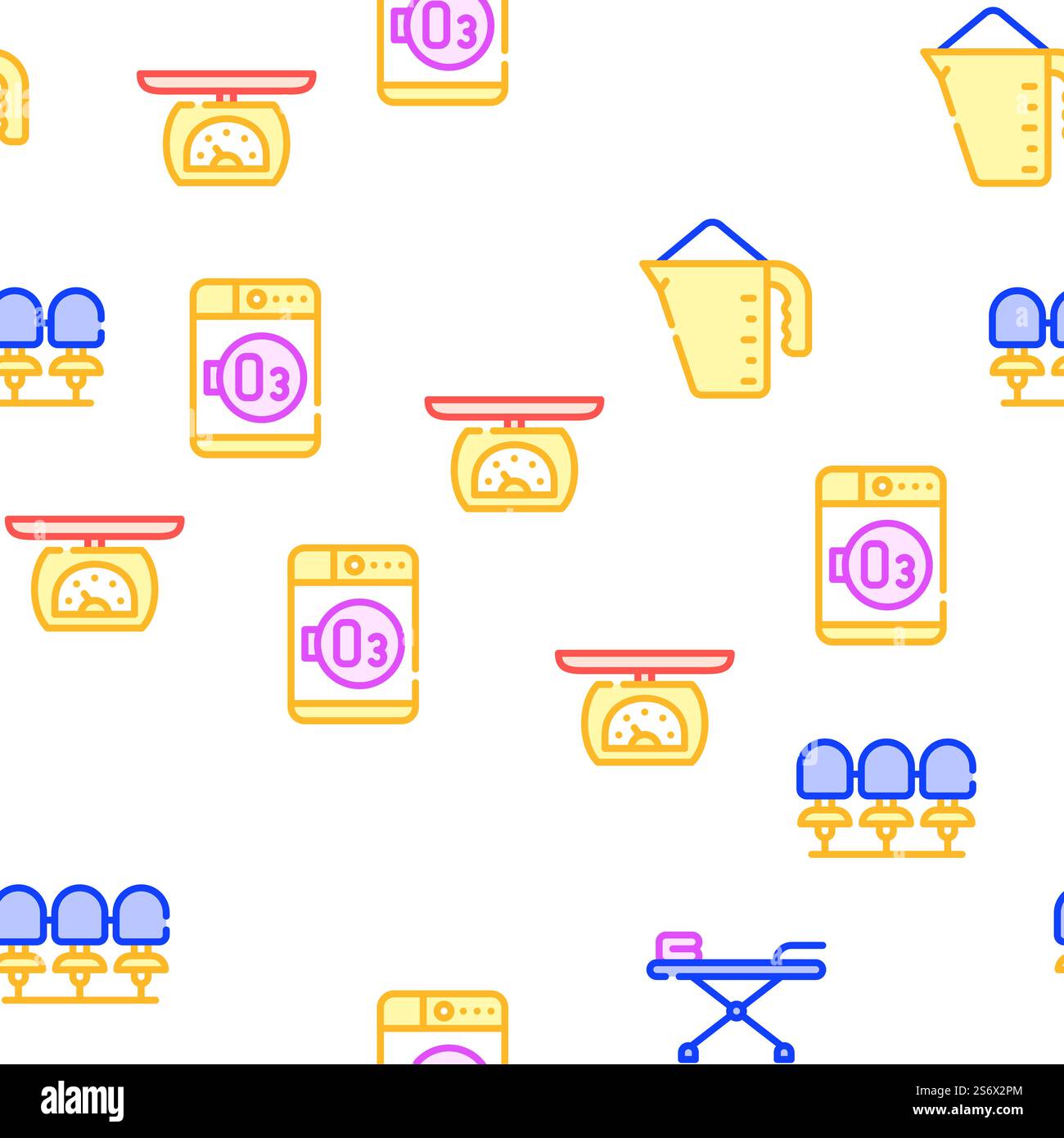 Laundry Service Tool Vector Seamless Pattern Color Line Illustration ...