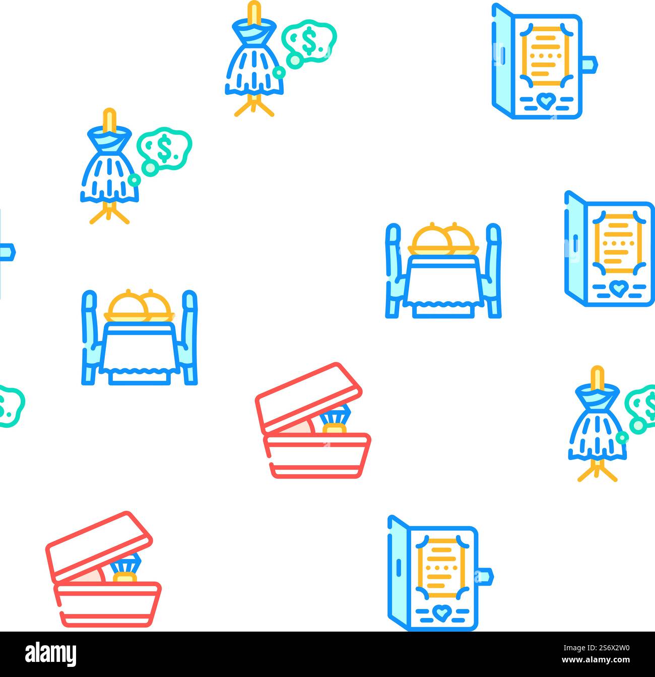 Wedding Day Accessory Vector Seamless Pattern Color Line Illustration ...