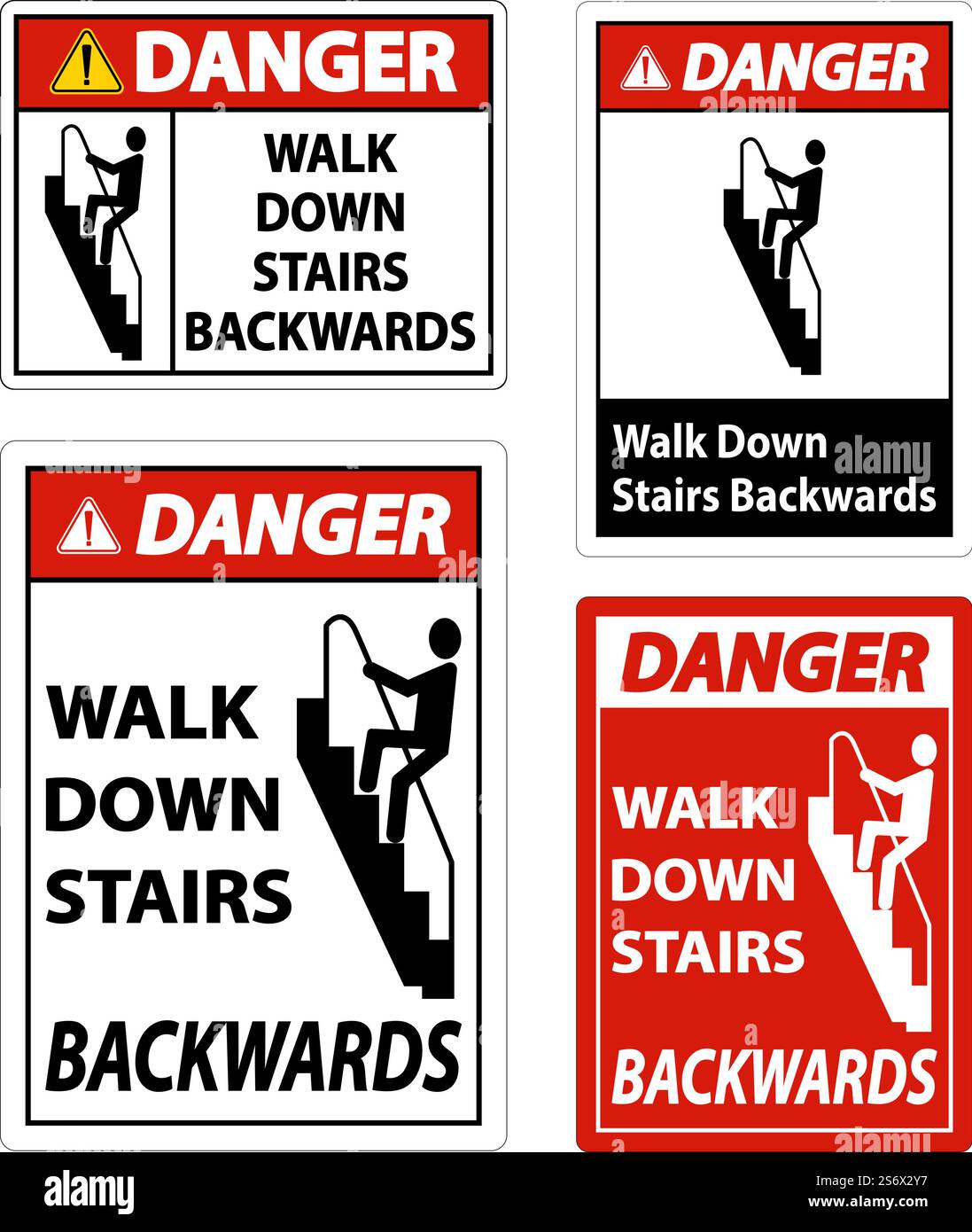 Danger Walk Down Stairs Backwards Sign Stock Vector Image & Art - Alamy