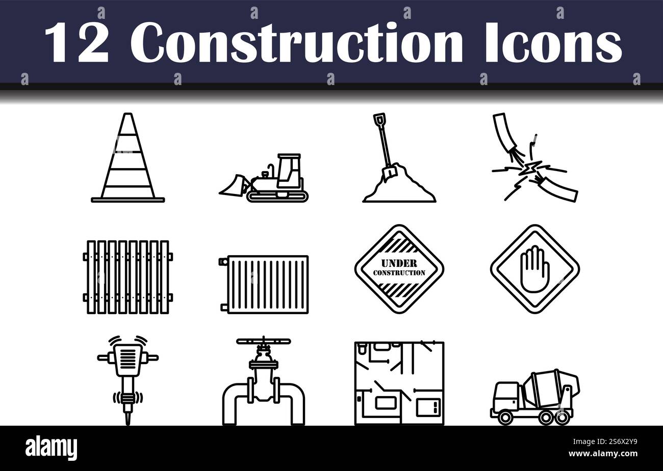 Construction Icon Set. Bold outline design with editable stroke width ...