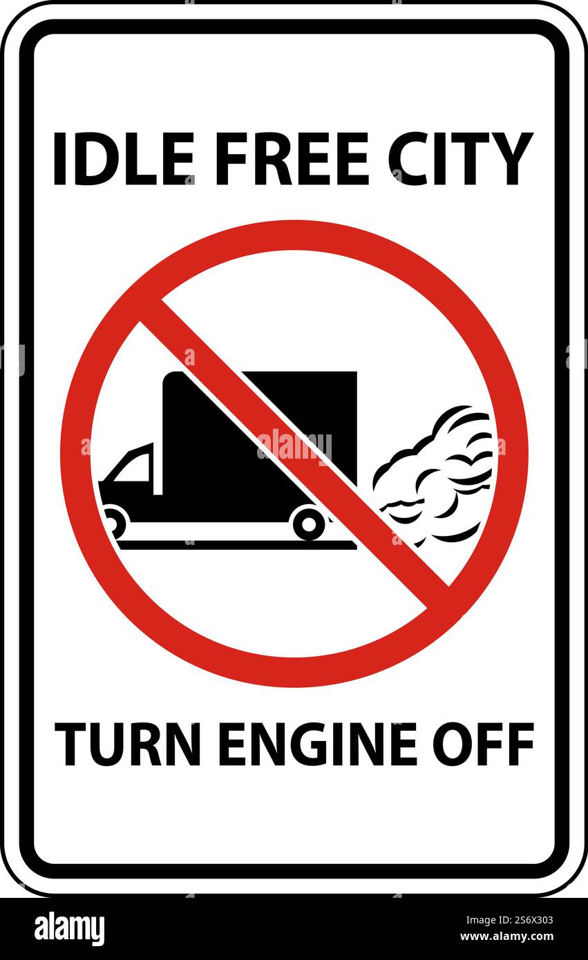 Idle Free City Turn Off Engine Sign On White Background Stock Vector ...