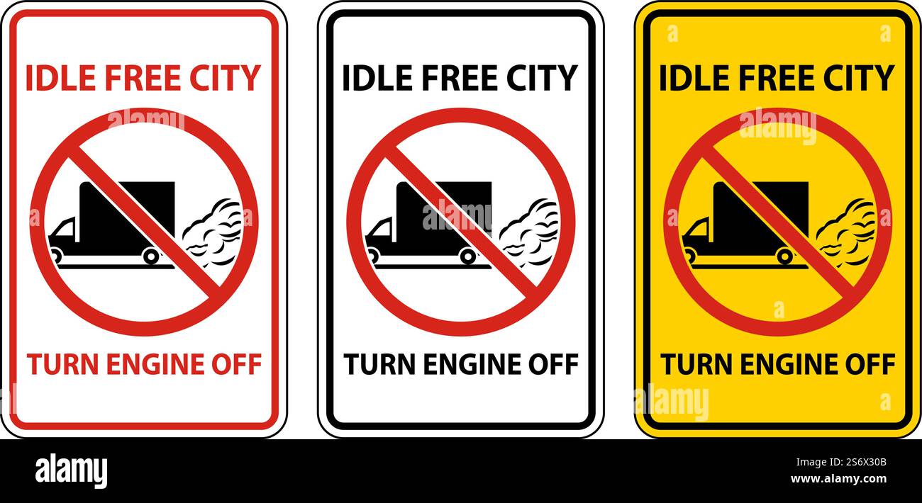 Idle Free City Turn Off Engine Sign On White Background Stock Vector ...