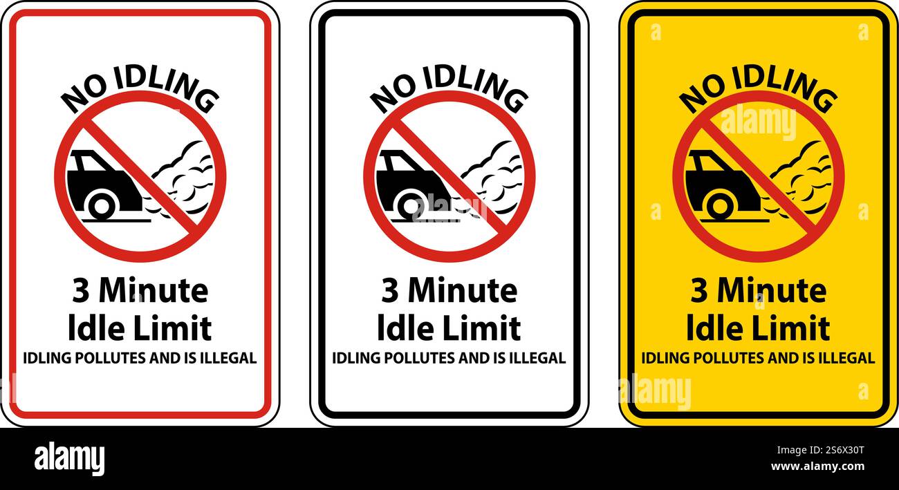 No Idling 3 Minute Idle Limit Sign On White Background Stock Vector ...