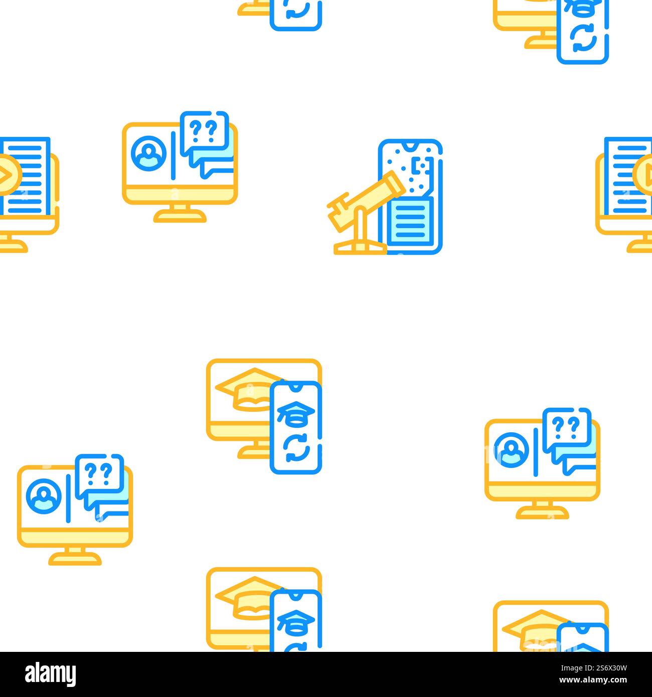 Online Education Learning Lesson Vector Seamless Pattern Color Line Illustration. Online ...