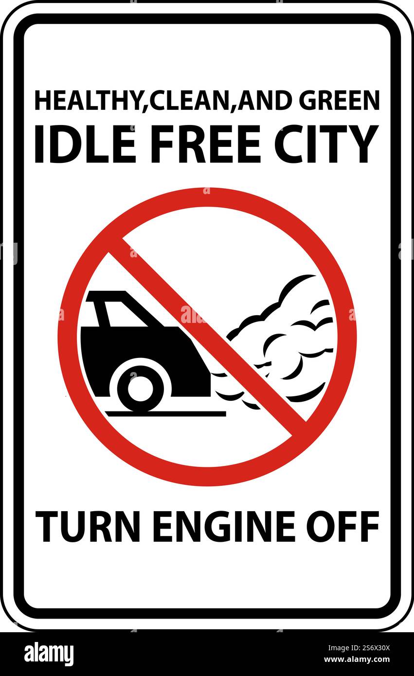 Idle Free City Turn Off Engine Sign On White Background Stock Vector ...