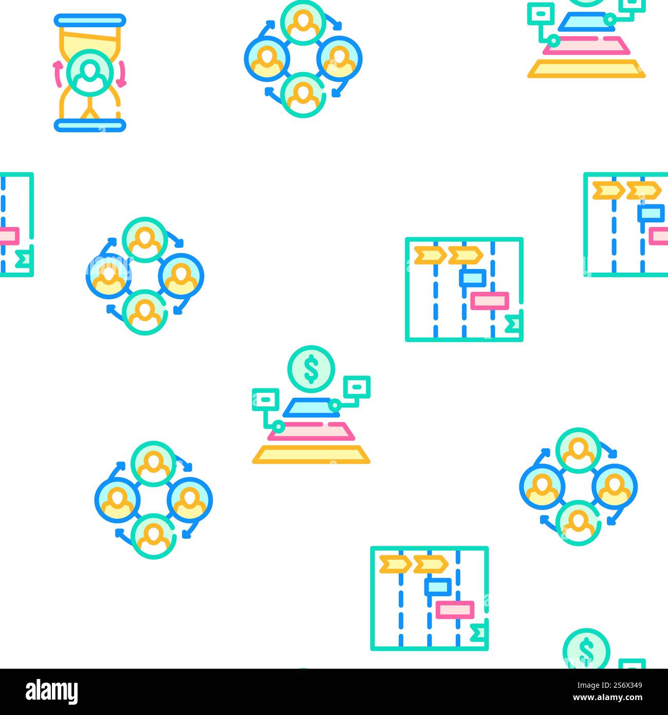 Business Situations Vector Seamless Pattern Color Line Illustration. Business Situations Vector ...