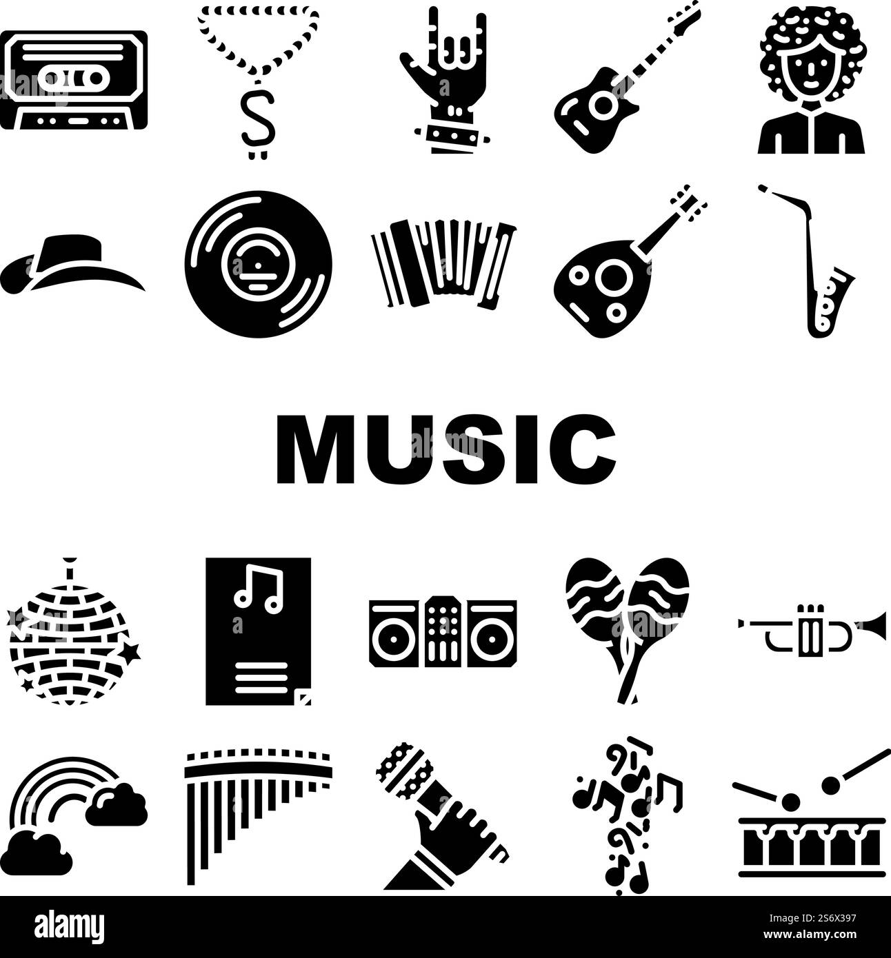 Music Genres Audio Performance Icons Set Vector. Classical And Country ...