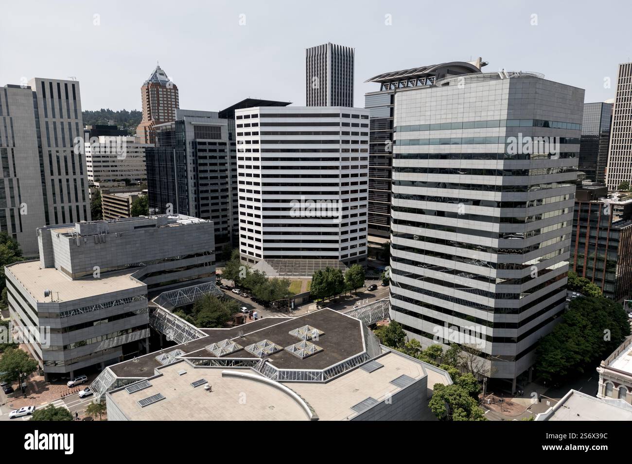 Aerial view of modern high rise ofice buildings in downtown Portland ...