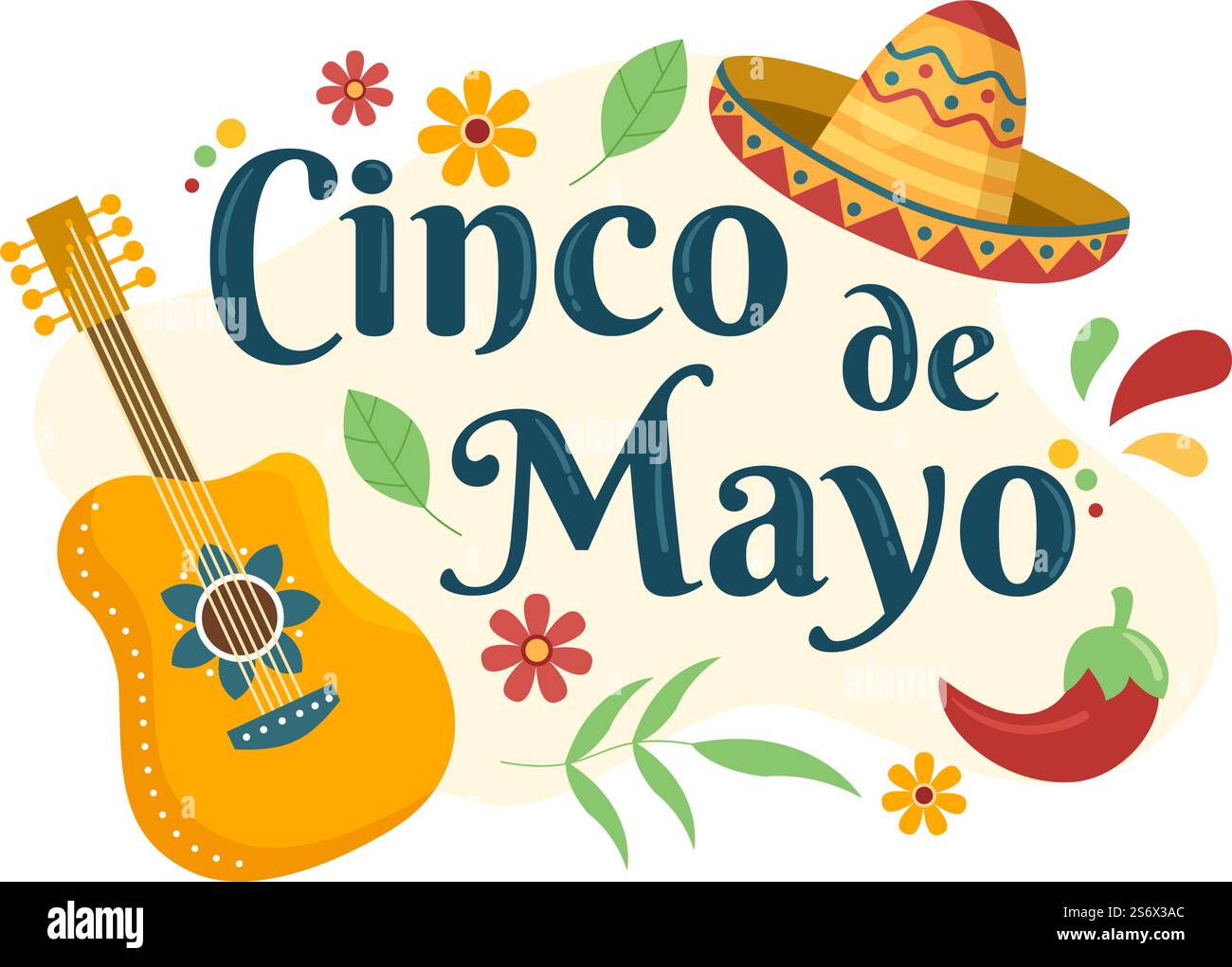 Cinco de Mayo Mexican Holiday Celebration Cartoon Style Illustration ...