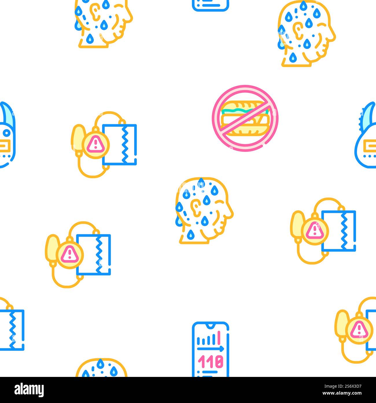 Cholesterol Overweight Vector Seamless Pattern Color Line Illustration ...