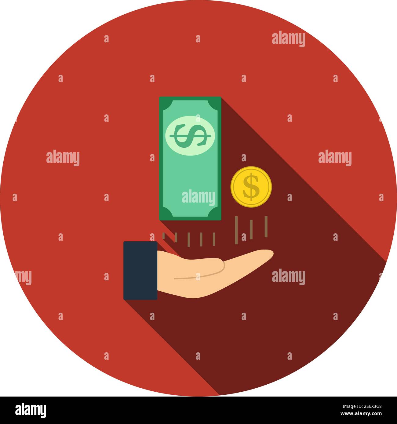 Cash Back To Hand Icon. Flat Circle Stencil Design With Long Shadow ...