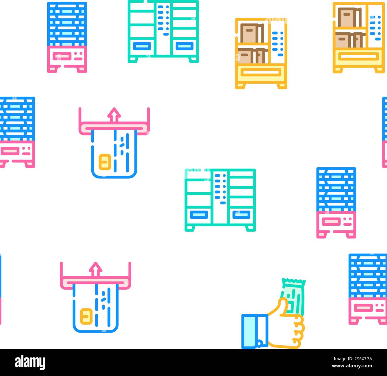 Vending Machine Sale Equipment Vector Seamless Pattern Color Line ...