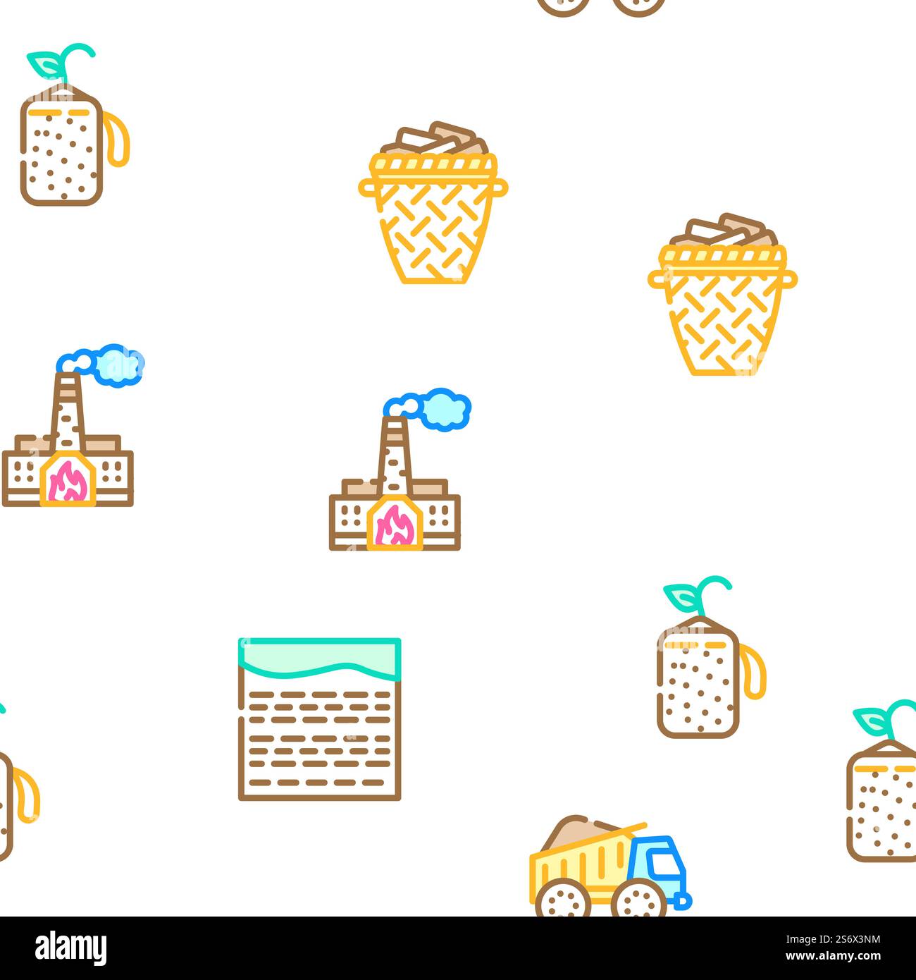 Peat Fuel Production Vector Seamless Pattern Color Line Illustration ...