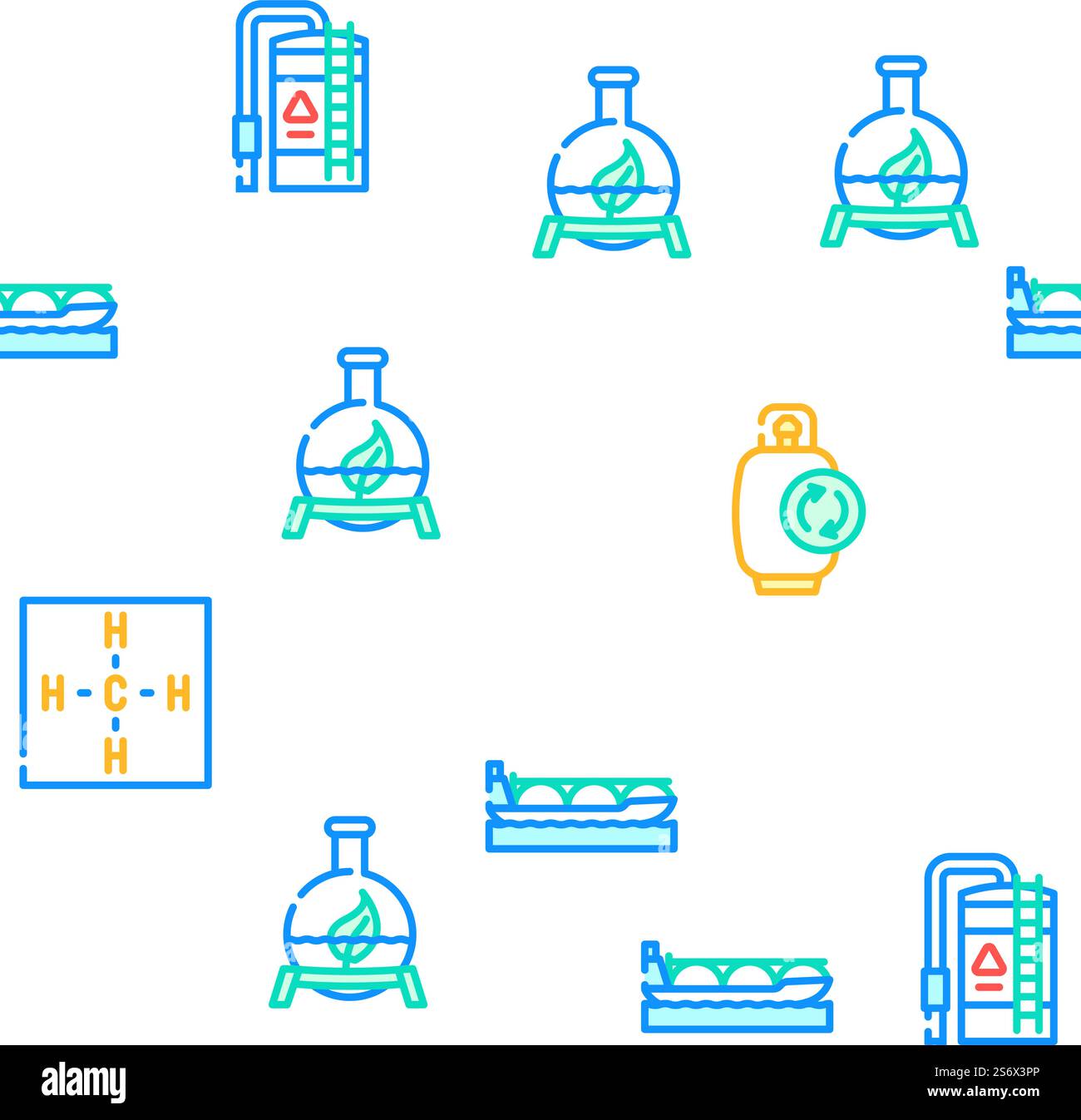 Biogas Energy Fuel Vector Seamless Pattern Color Line Illustration ...