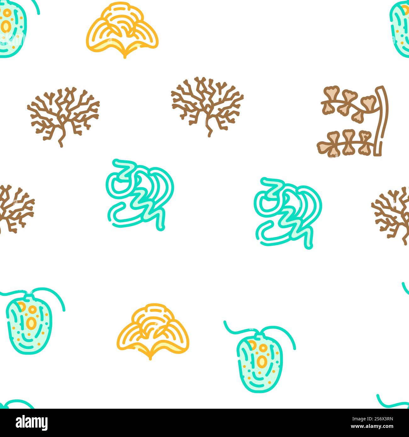 Seaweed Sea Underwater Plant Vector Seamless Pattern Color Line ...