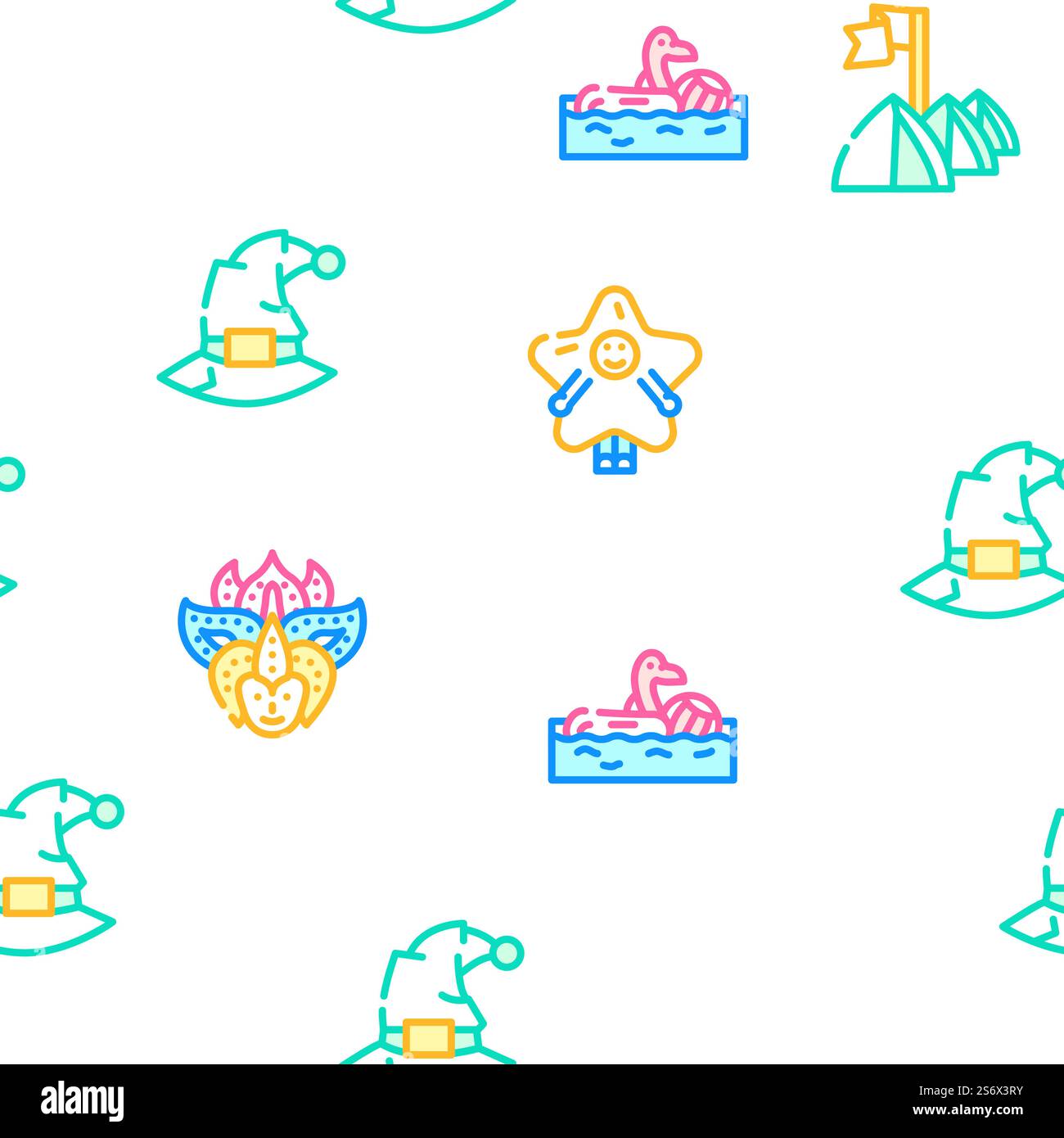 Events And Festival Vector Seamless Pattern Color Line Illustration ...