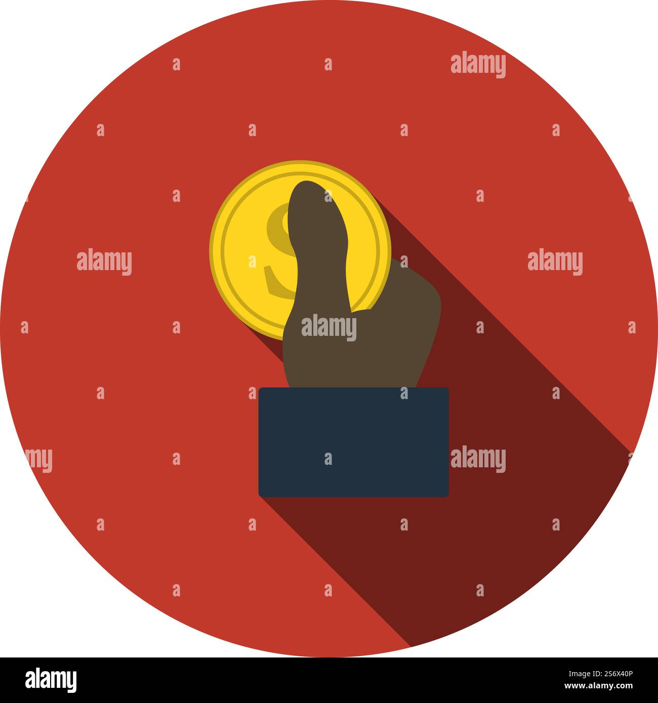 Hand Hold Dollar Coin Icon. Flat Circle Stencil Design With Long Shadow ...