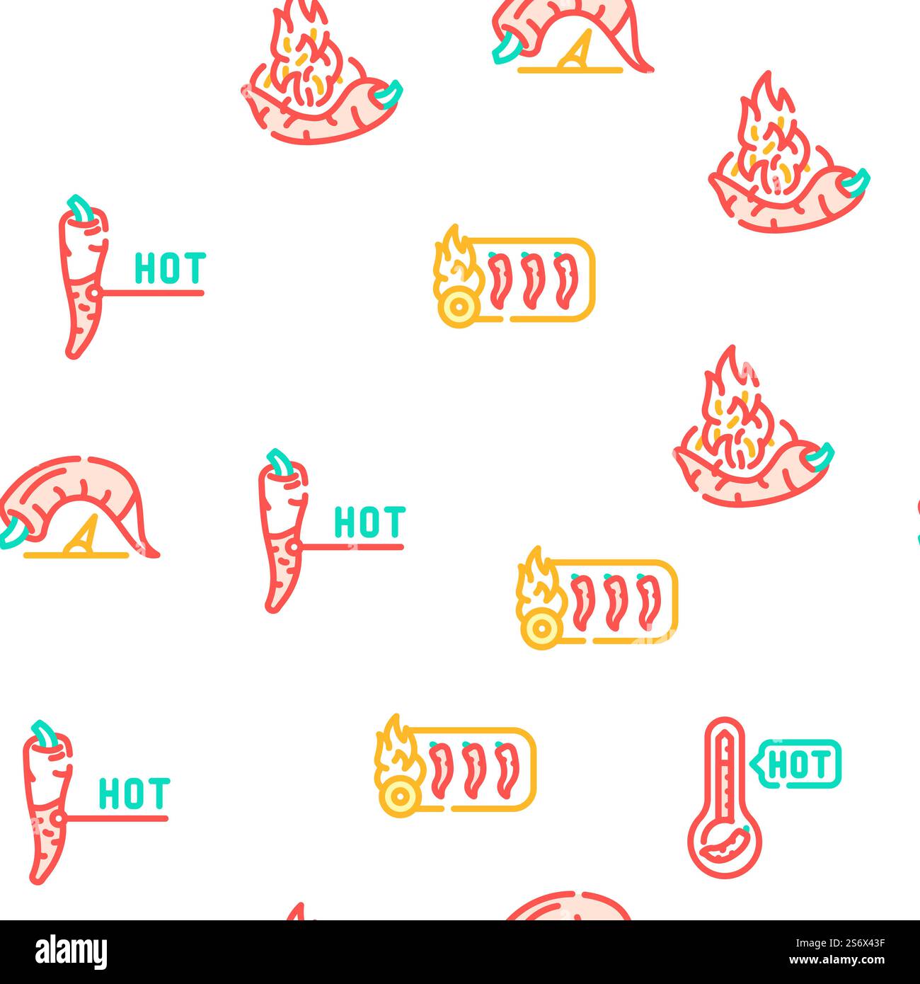 Spicy Pepper Different Scale Vector Seamless Pattern Color Line ...