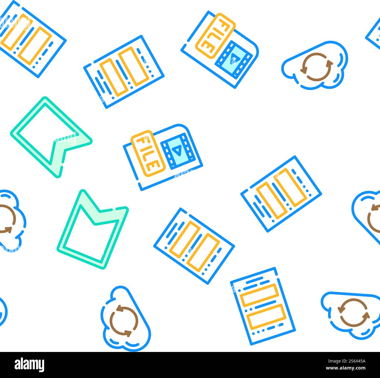 File Computer Digital Document Vector Seamless Pattern Color Line