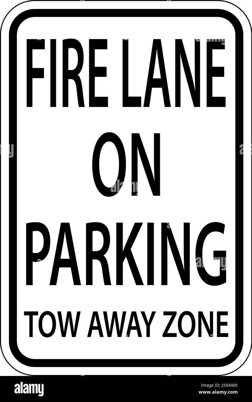 Fire Lane No Parking Tow Away Zone Sign On White Background Stock ...