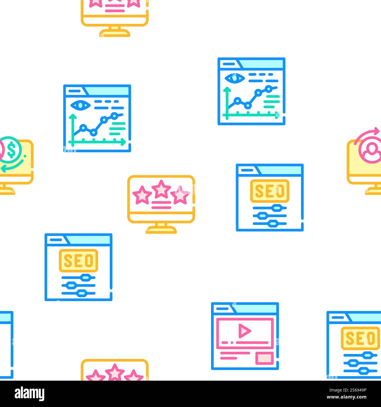 Digital Marketing Collection Vector Seamless Pattern Color Line ...