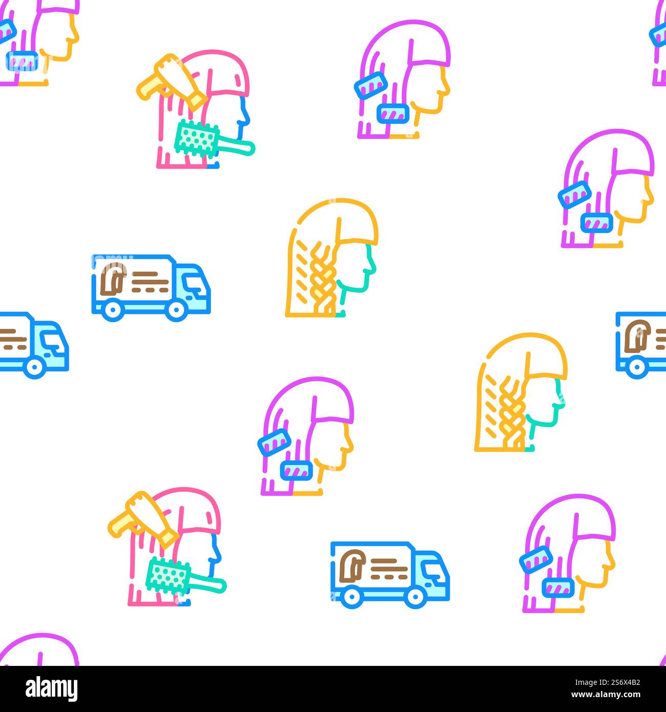 Hair Salon Hairstyle Service Vector Seamless Pattern Color Line ...