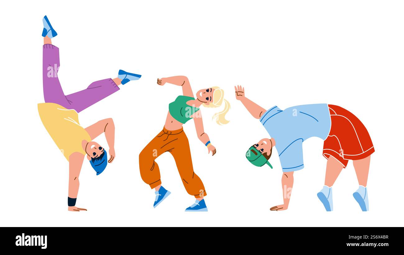 Teenagers In Dancing Class Exercising Dance Vector. Boy And Girl Teens ...