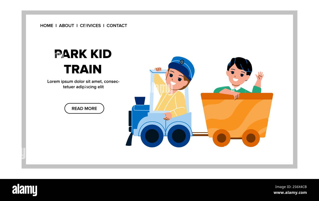 Park Kid Train Riding Boys Togetherness Vector. Boys Children Park Kid ...