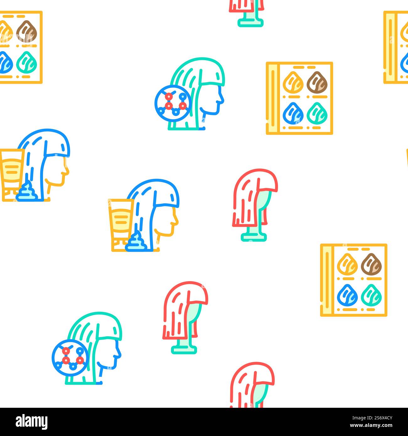 Hair Salon Hairstyle Service Vector Seamless Pattern Color Line ...