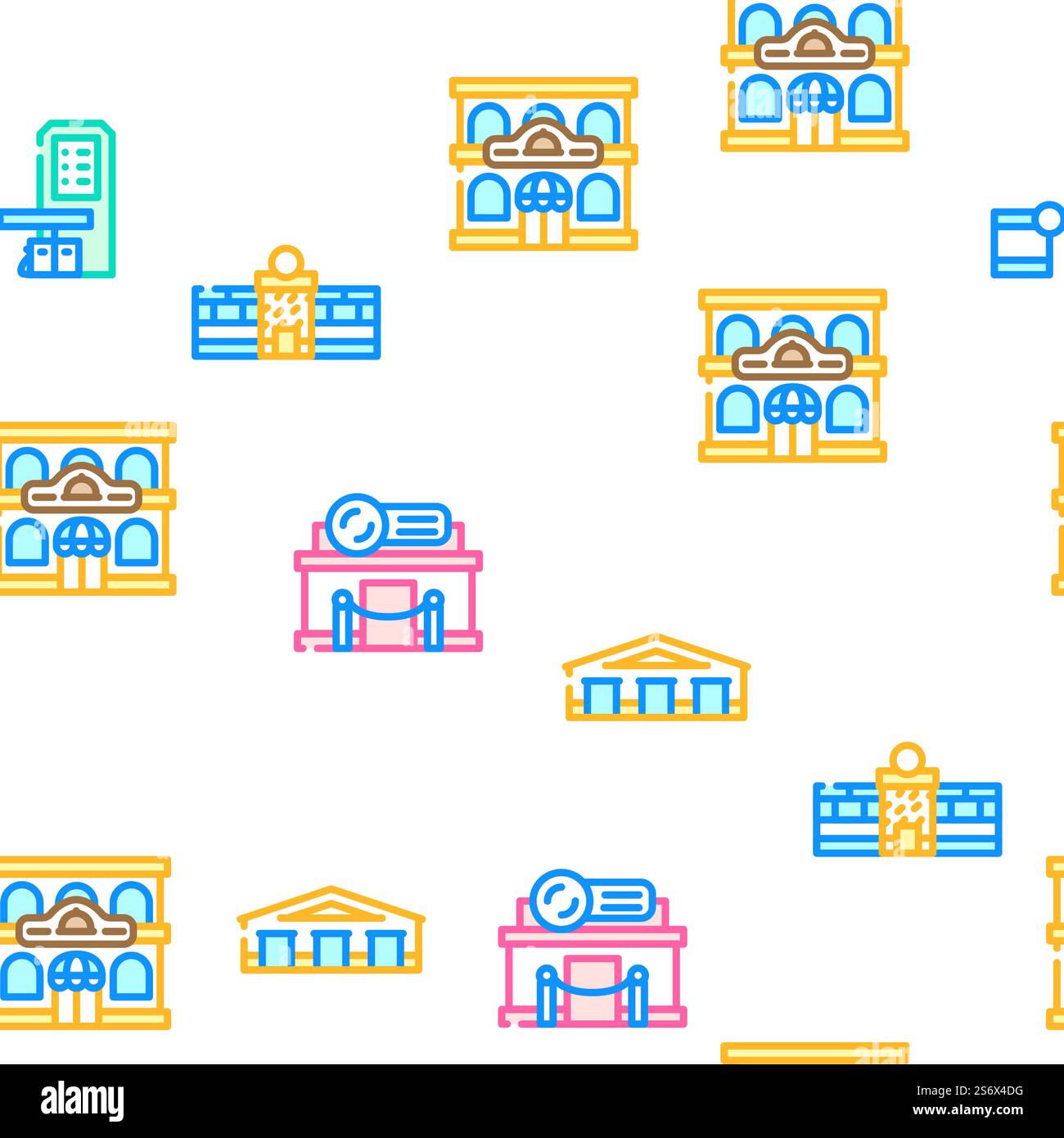 Building Construction Exterior Vector Seamless Pattern Color Line ...