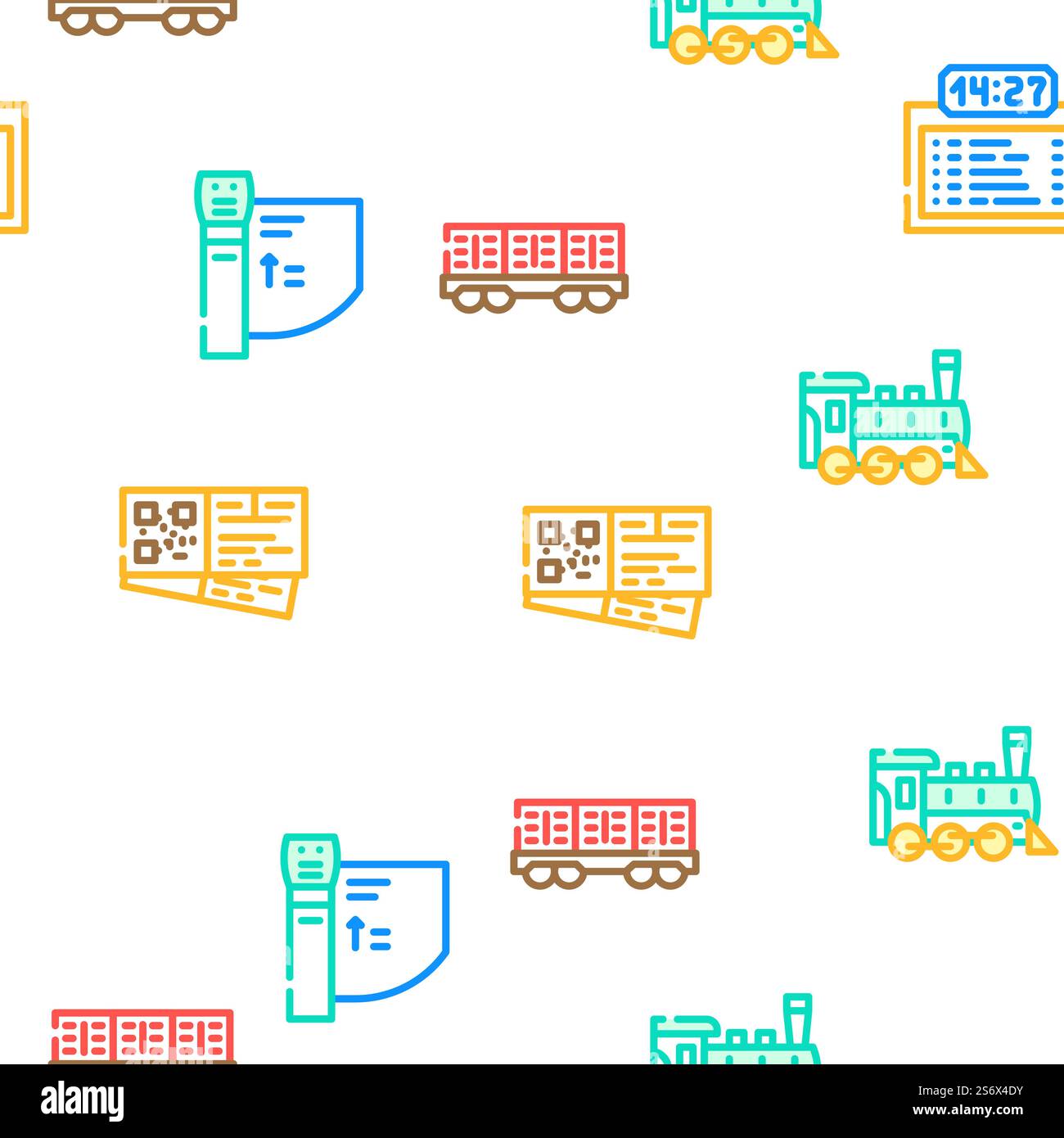 Railway Train Transportation Vector Seamless Pattern Color Line ...