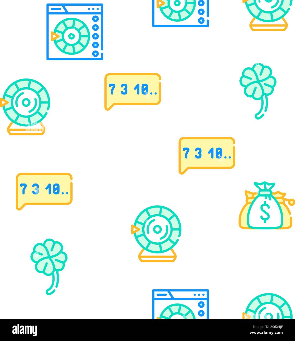 Raffle Lottery Game Collection Vector Seamless Pattern Color Line ...