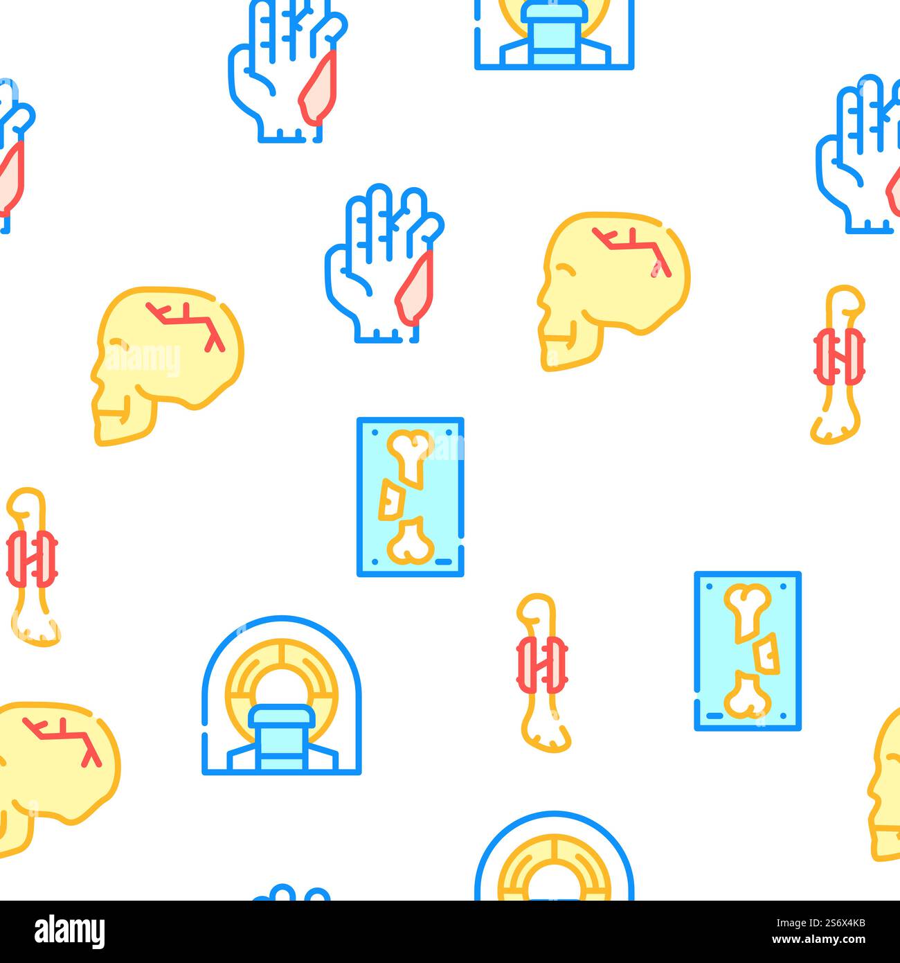 Fracture Accident Collection Vector Seamless Pattern Color Line Illustration. Fracture Accident ...