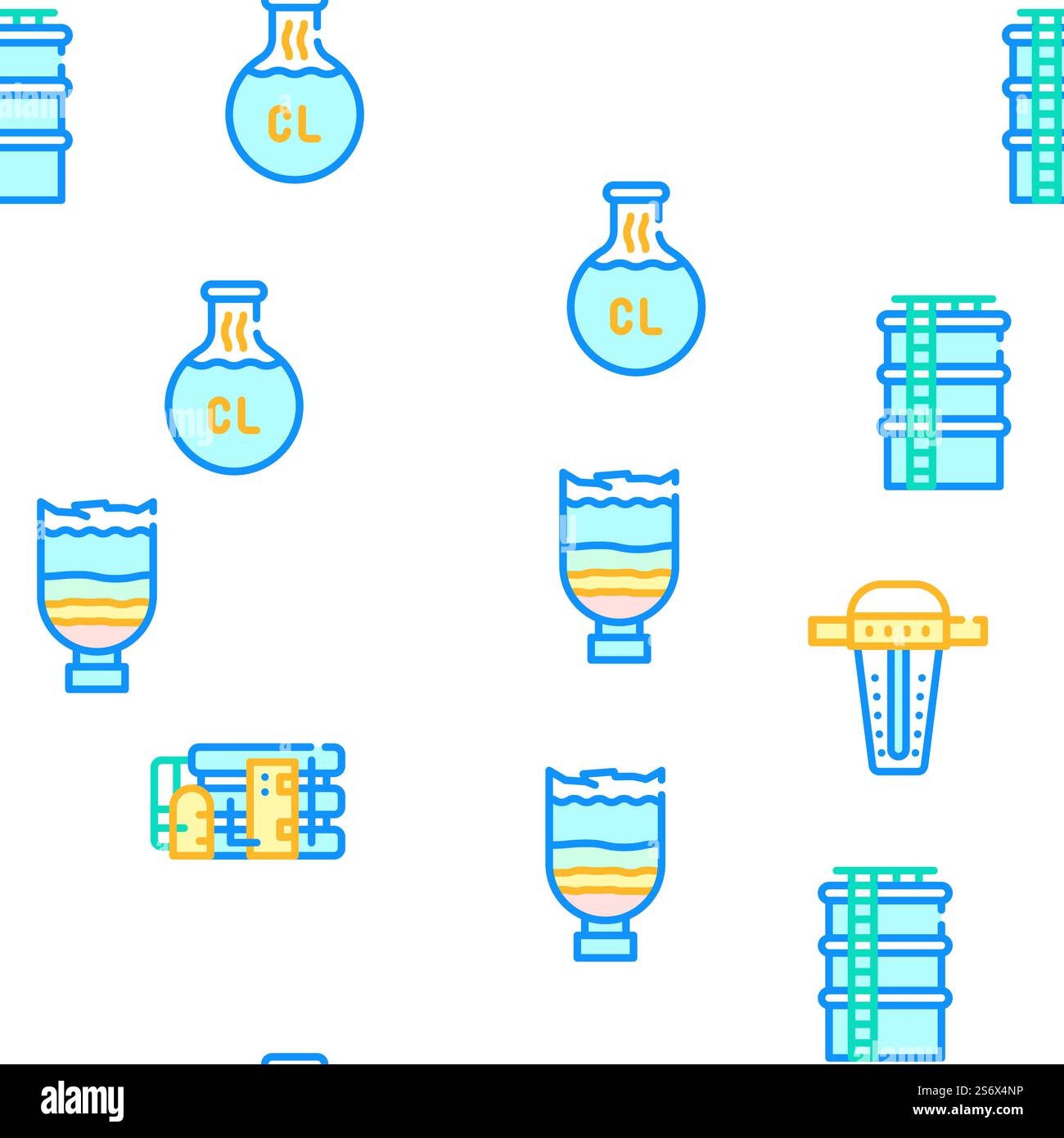 Water Treatment Filter Collection Vector Seamless Pattern Color Line ...