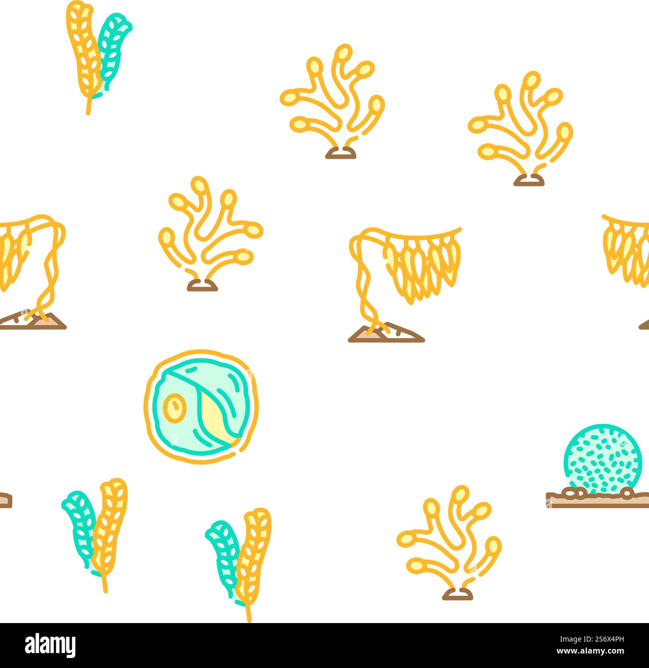 Seaweed Sea Underwater Plant Vector Seamless Pattern Color Line ...