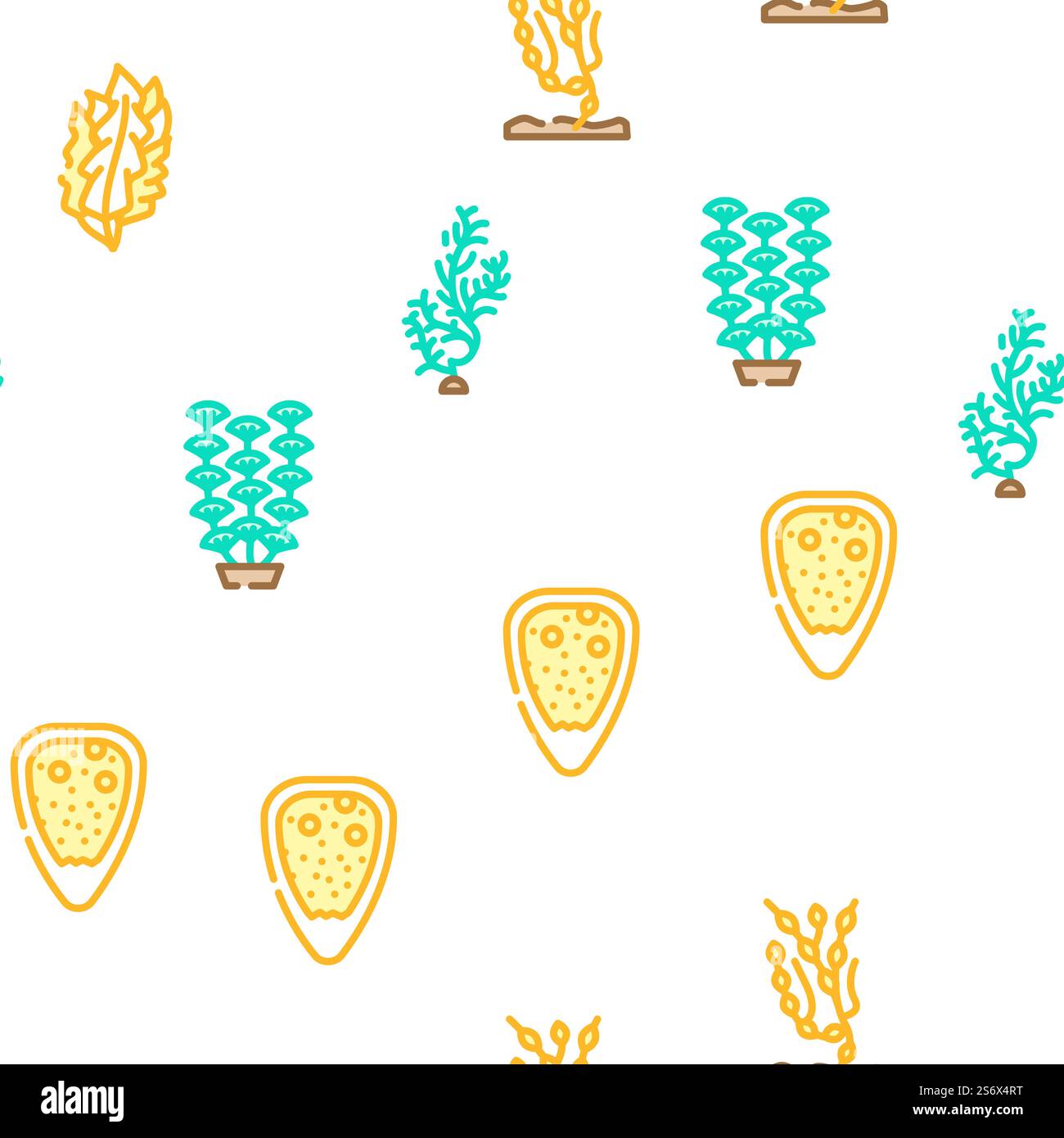 Seaweed Sea Underwater Plant Vector Seamless Pattern Color Line ...