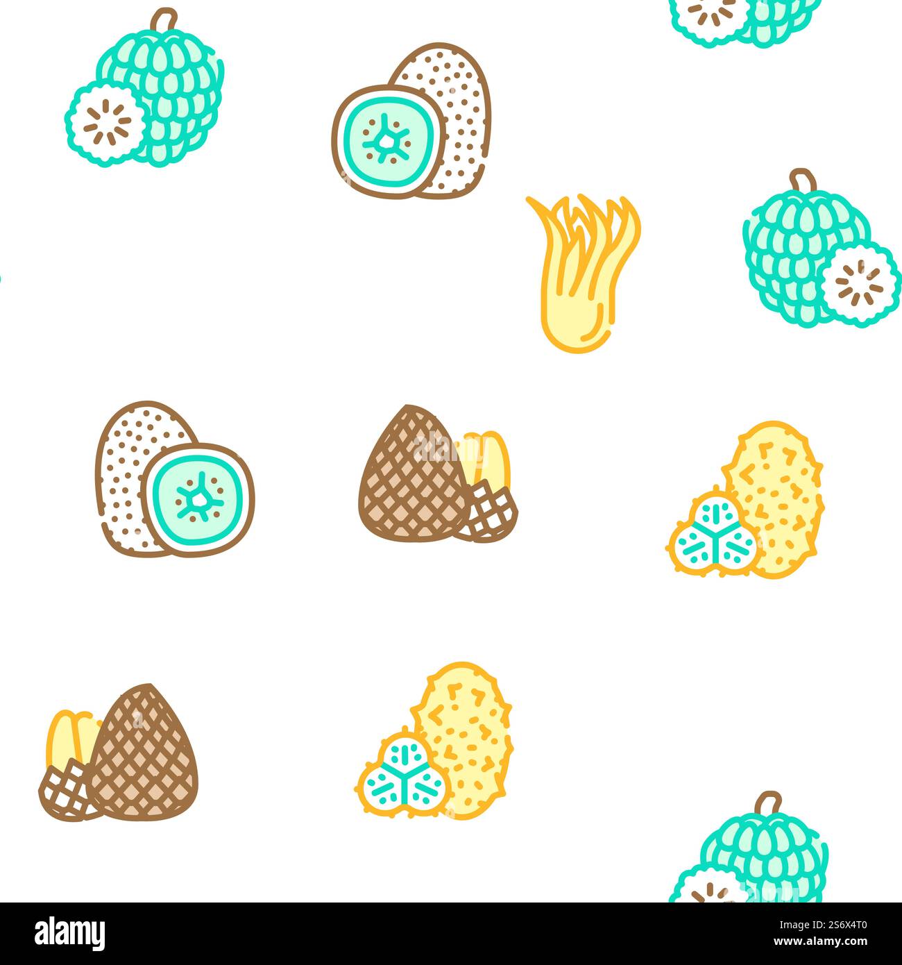 Tropical Fruit Delicious Food Vector Seamless Pattern Color Line ...