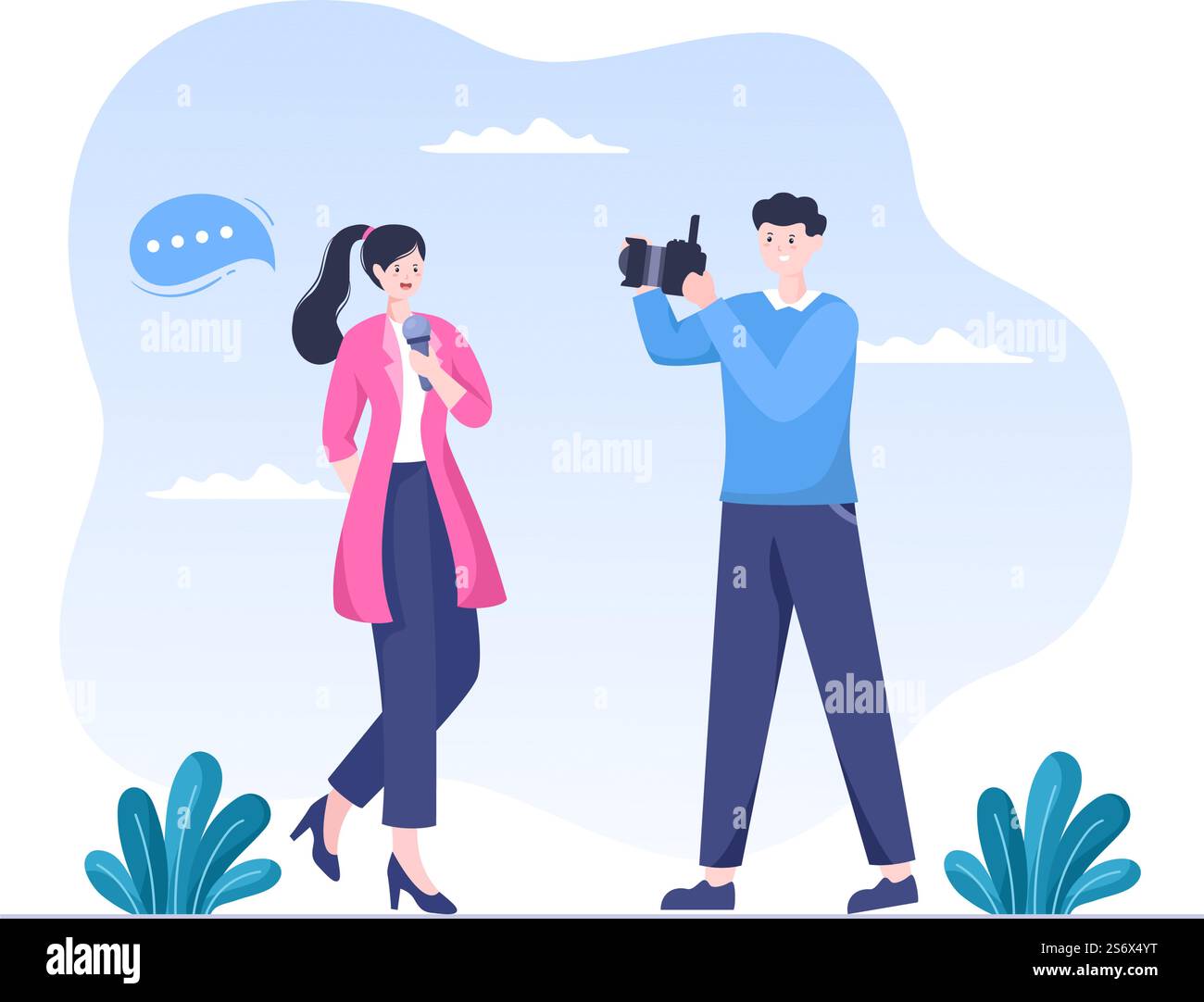 Journalism or Social Broadcasting with Equipment, News, Microphones ...