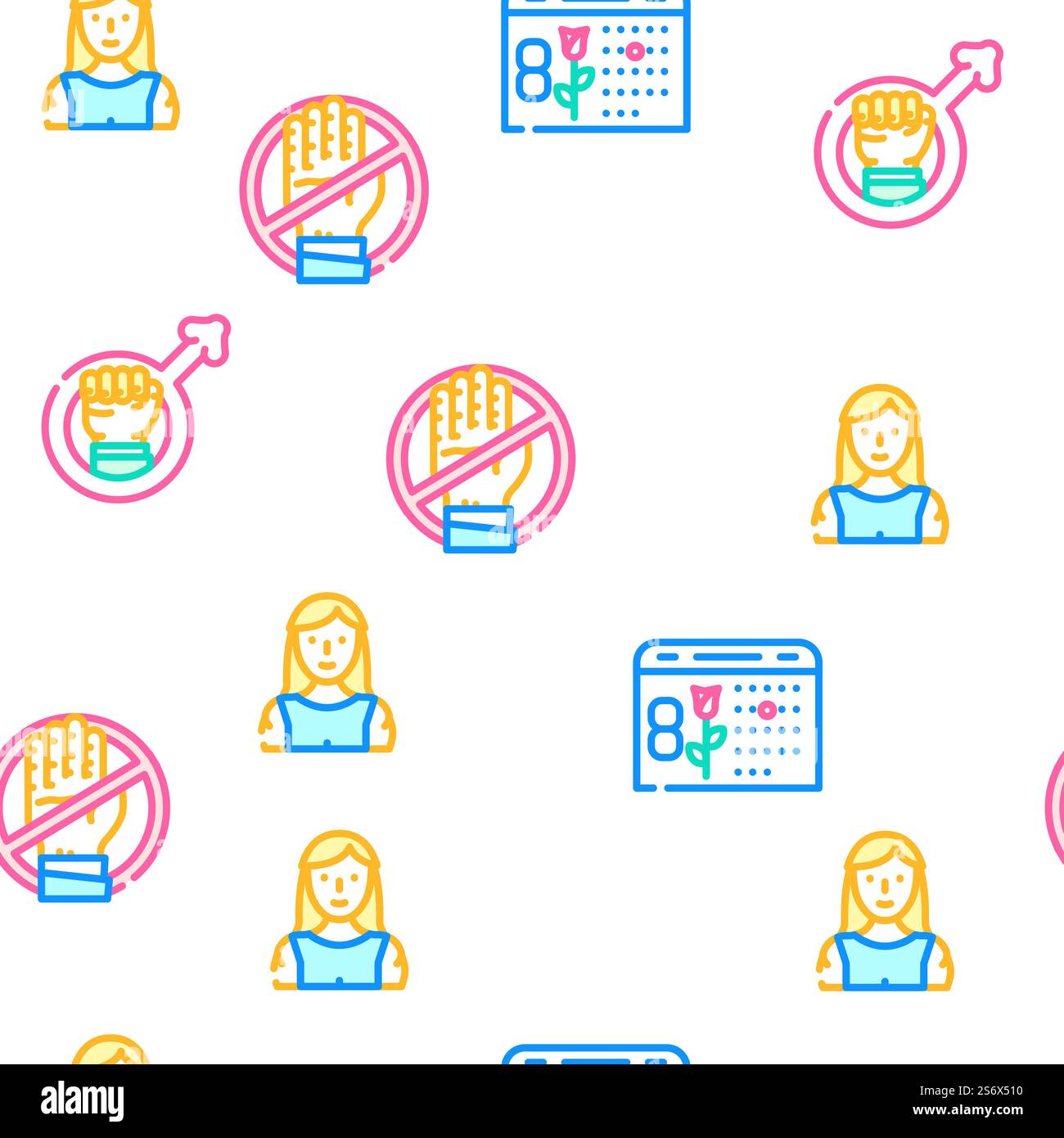 Female Occupation And Profession Vector Seamless Pattern Color Line ...