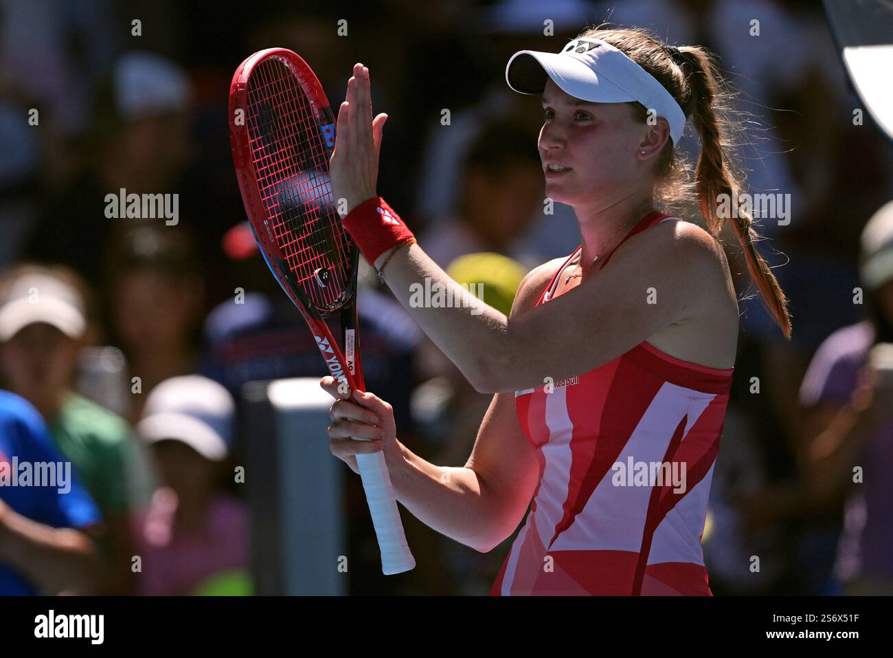 Elena Rybakina of Kazakhstan reacts after defeating Dayana Yastremska ...