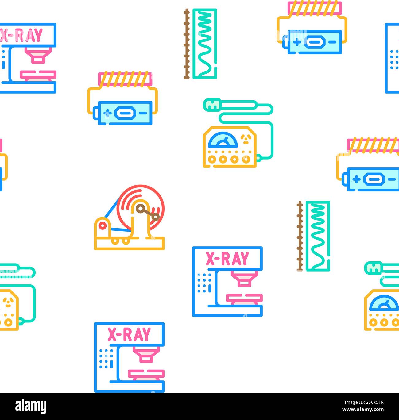 Electromagnetic Science Physics Vector Seamless Pattern Color Line ...