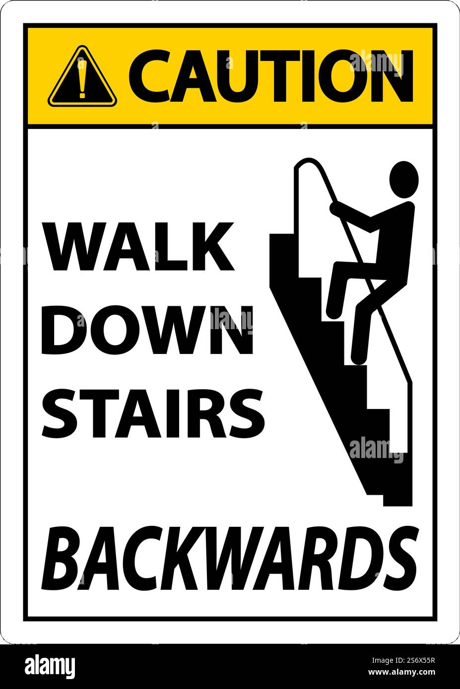 Caution Walk Down Stairs Backwards Sign Stock Vector Image & Art - Alamy