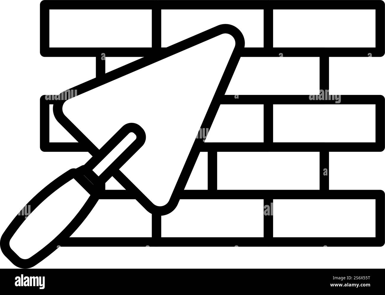 Icon Of Brick Wall With Trowel. Bold outline design with editable ...