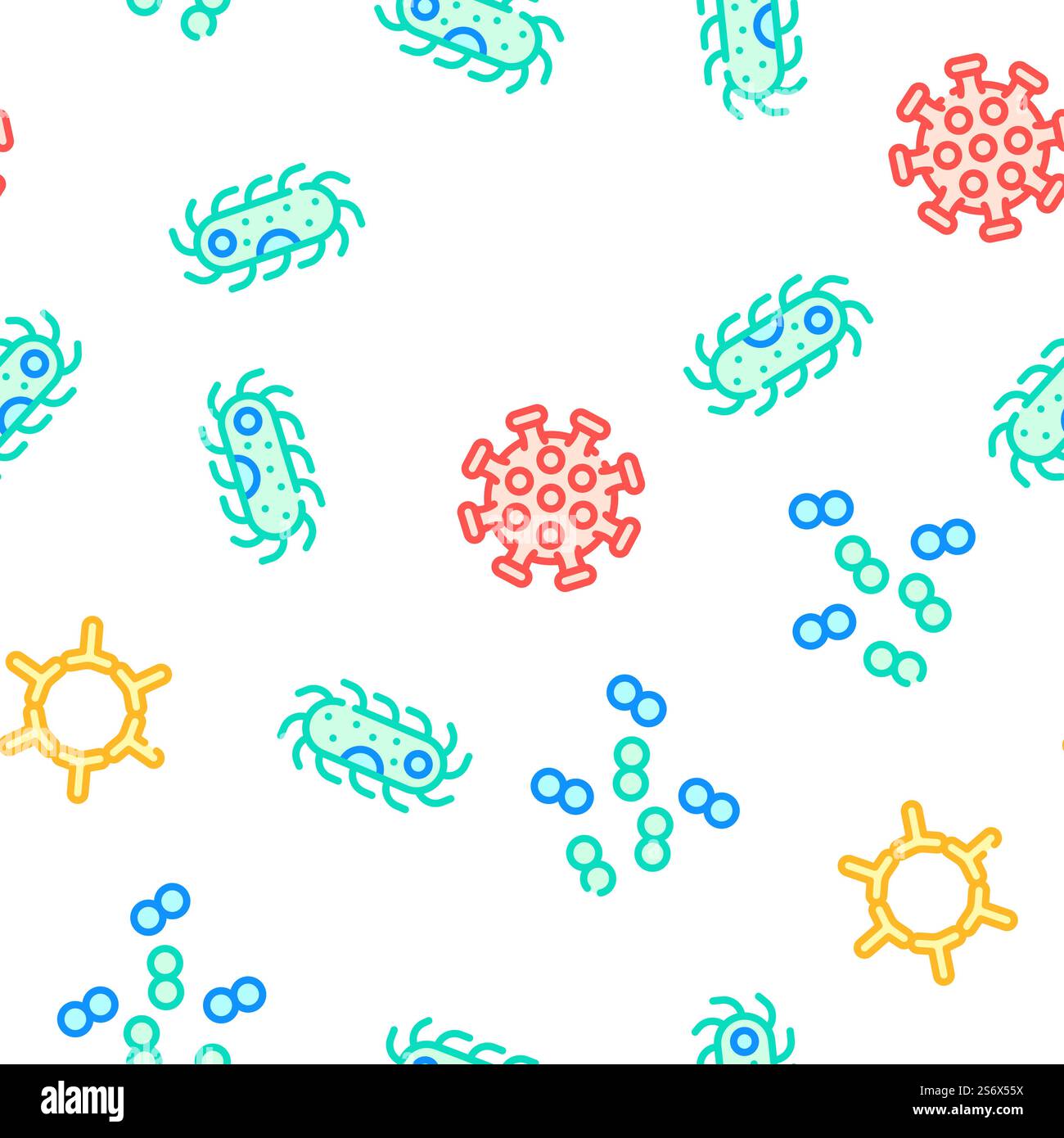 Pathogen Virus Disease Collection Vector Seamless Pattern Color Line ...
